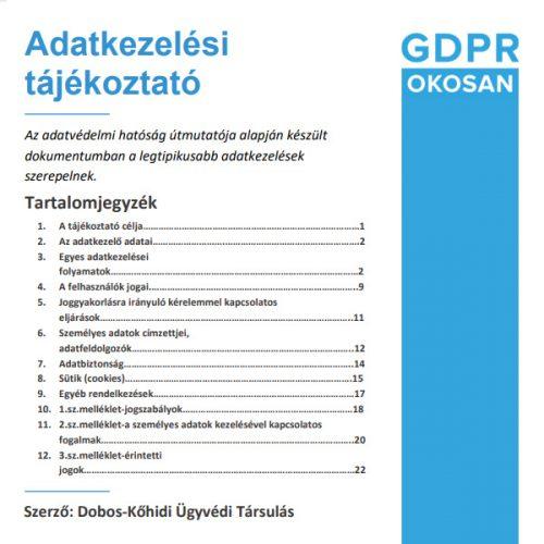 Adatvédelmi Tájékoztató és Szabályzat Mintacsomag Gdpr Okosan